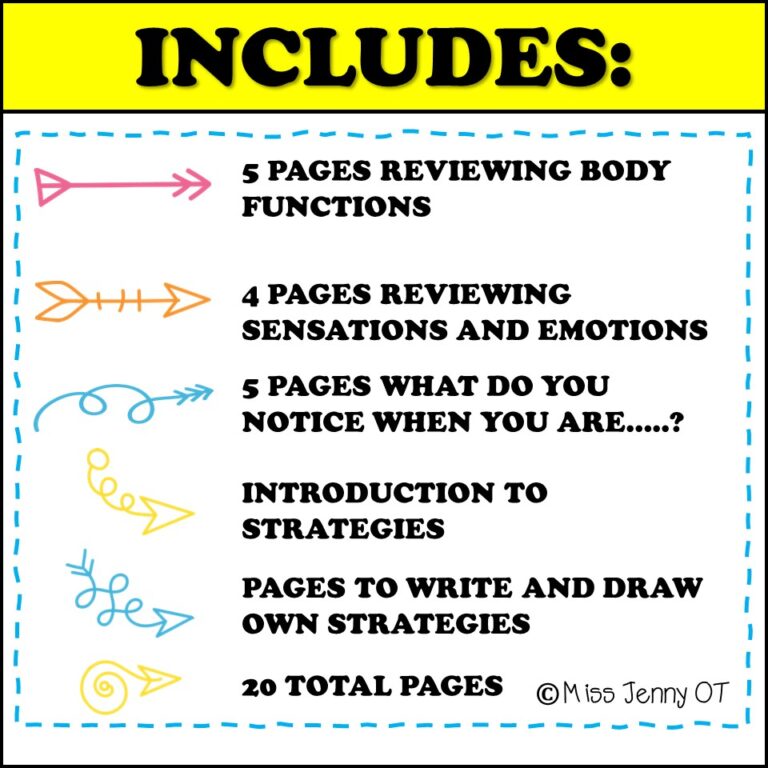 Self Regulation Worksheets and Check in Chart Bundle - Miss Jenny OT